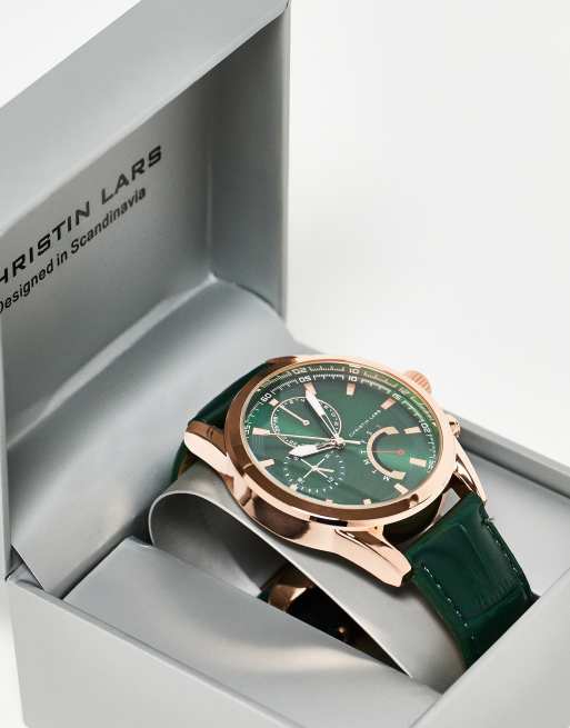 Christin Lars multi dial watch in dark green | ASOS