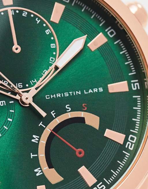Christin Lars multi dial watch in dark green | ASOS