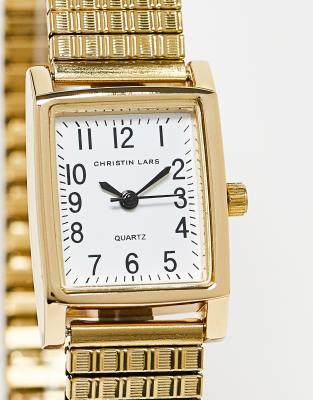 Christin Lars rectangle face watch in gold | ASOS