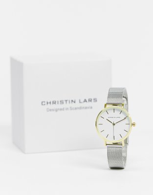 Christin Lars Silver Watch With Gold Dial | ModeSens