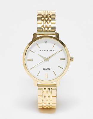 Christin Lars slim link strap watch in gold | ASOS