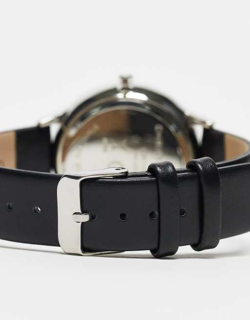 Christin Lars slim strap watch in black with silver dial | ASOS