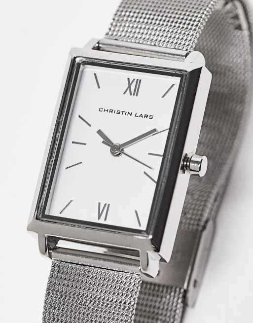 Christin Lars slimline faux leather strap watch with square face in ...