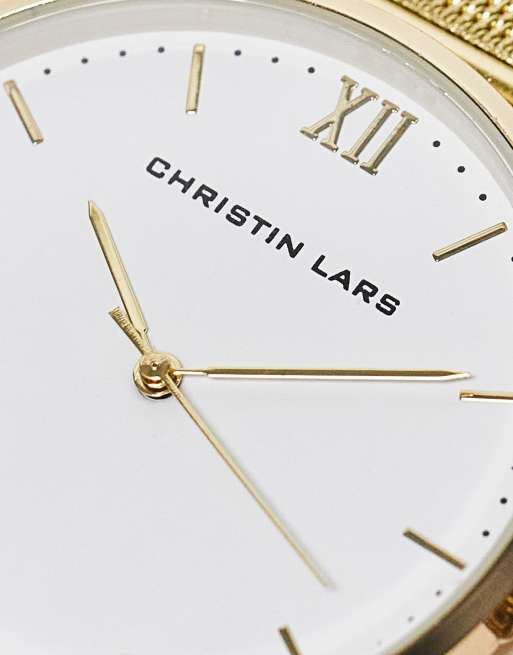 Christin Lars stainless steel mesh strap bracelet watch in gold | ASOS
