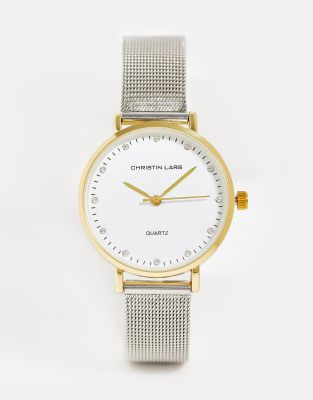 Christin Lars stainless steel mesh strap bracelet watch in silver and ...