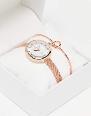 Christin Lars watch and bracelet gift set in rose gold | ASOS