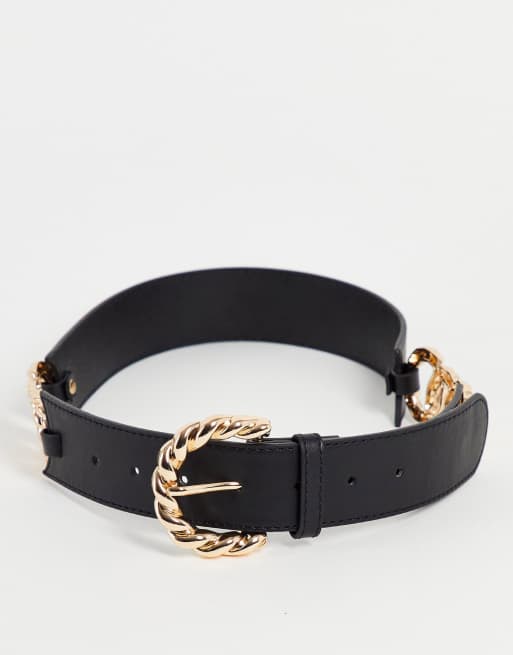Cinturón negro para cintura y cadera con detalle de cadena de ASOS ...