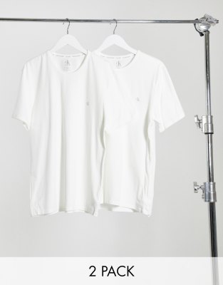 CK one – Vita t-shirtar med rund halsringning och logga på bröstet i 2-pack | ASOS