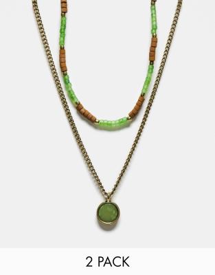 Classics 77 arrow bead and chain pendant necklace pack of 2 in gold | ASOS