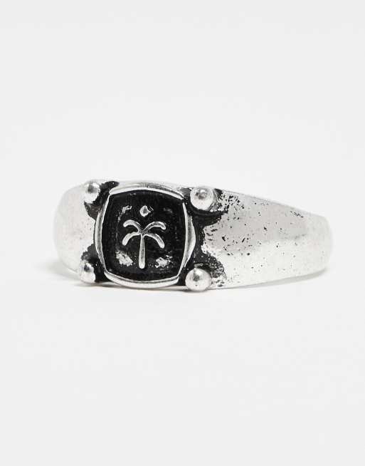 Classics 77 palm tree engraved signet ring in silver | ASOS