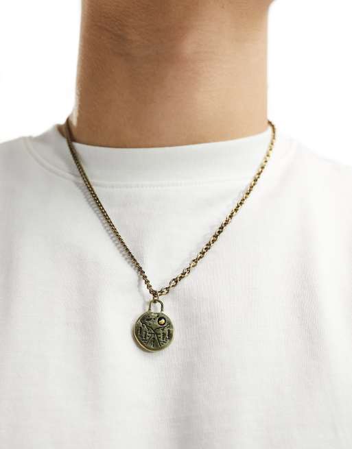 Classics 77 roam graphic pendant chain necklace in gold | ASOS