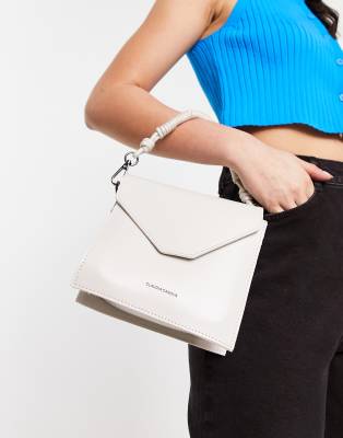 Claudia Canova angular flap top cross-body bag with rope handle detail ...