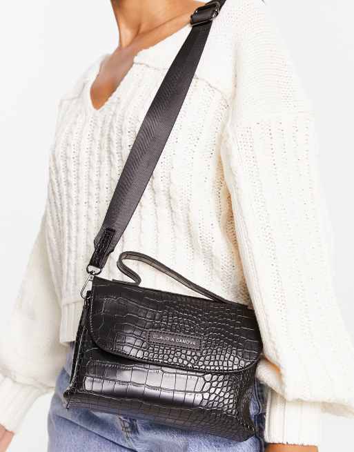 Claudia Canova top handle grab bag in black moc croc | ASOS
