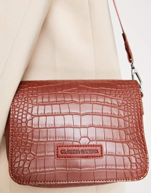 Claudia Canova wide strap crossbody bag in tan moc croc | ASOS