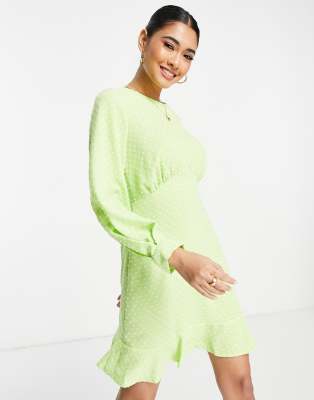Closet London Textured Spot Mini Dress In Lime-green | ModeSens