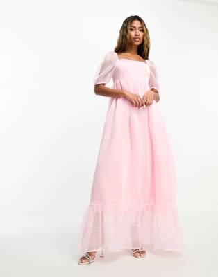 Collective the Label exclusive empire maxi dress in metallic baby pink ...