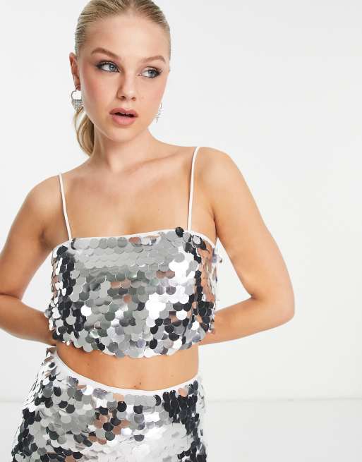 Collective The Label - Exclusivité - Crop top d'ensemble à bretelles avec sequins - Argenté | ASOS