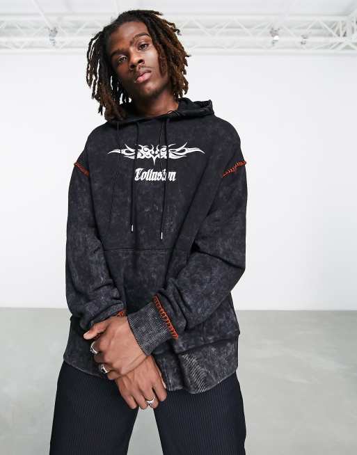 Collusion Acid Wash Logo Hoodie With Stitch Detailing In Gray Asos
