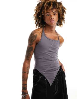 COLLUSION asymmetric halter muscle singlet top in grey | ASOS