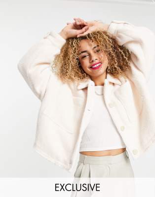 COLLUSION boucle shacket in blush | ASOS