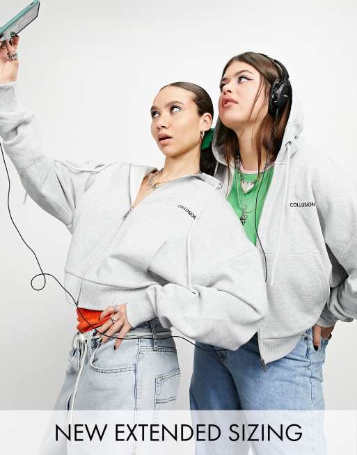 COLLUSION branded zip through hoodie in gray | ASOS