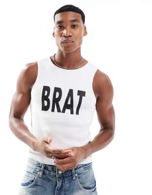COLLUSION brat slogan muscle singlet in white | ASOS