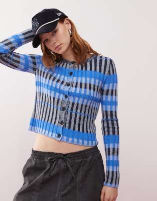 COLLUSION - Cardigan in maglia blu a righe con pieghe | ASOS