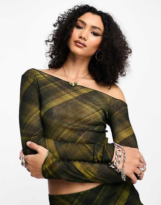 COLLUSION check print bardot top in multi | ASOS COLLUSION check print bardot top in multi | ASOS