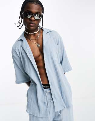 COLLUSION crinkle beach shirt in blue | ASOS