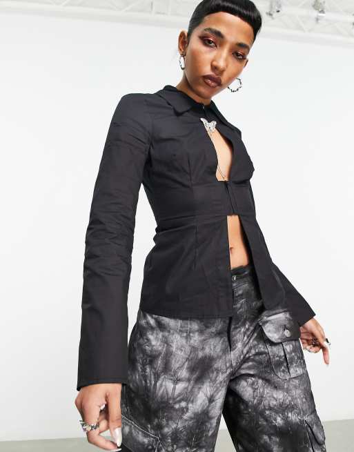 COLLUSION cut out shirt with hot fix in black | ASOS