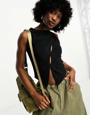 COLLUSION cut out slash neck tank top in black | ASOS
