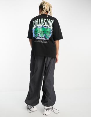 COLLUSION flaming skull logo print t-shirt in black | ASOS