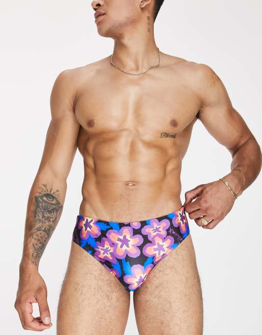 Collusion Floral Print Swim Brief In Multi Asos