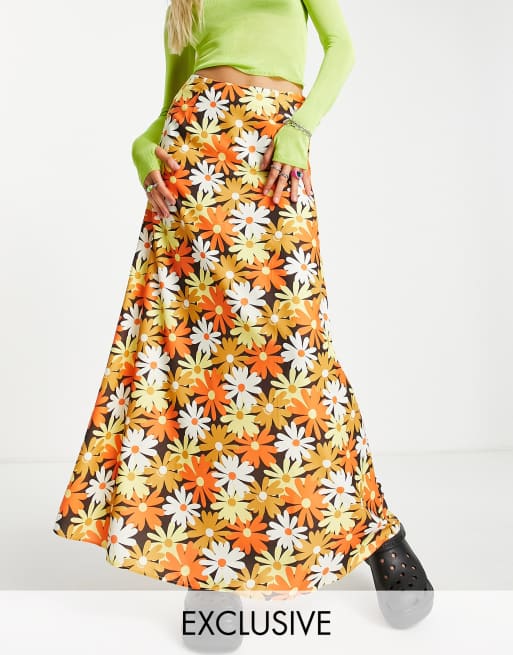 COLLUSION - Jupe droite longue en satin imprimé fleuri - Multicolore | ASOS