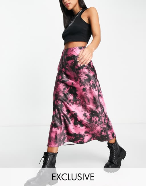 COLLUSION - Jupe longue en satin effet tie-dye - Rose et noir | ASOS