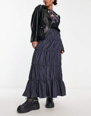 COLLUSION - Jupe longue fonctionnelle taille basse à volants - Anthracite | ASOS