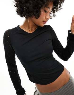 COLLUSION knit long sleeve high v-neck top in black | ASOS