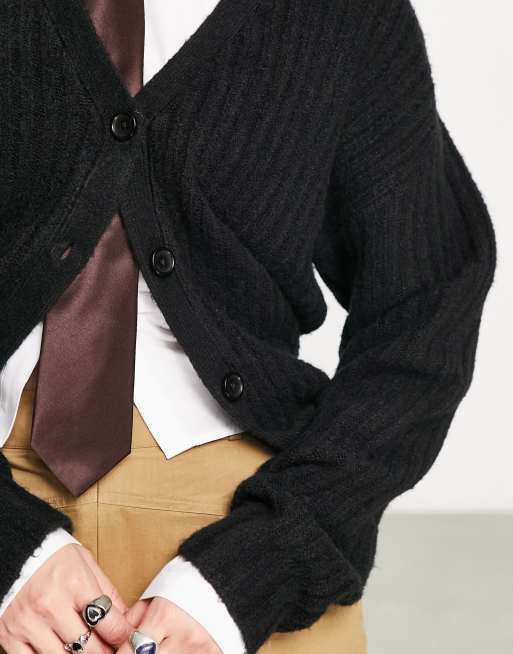 COLLUSION knitted boxy cropped cardigan in black | ASOS