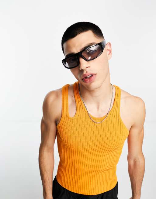 Collusion Knitted Cut Out Tank Top In Orange Asos