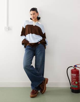 COLLUSION knitted rugby sweater in brown | ASOS