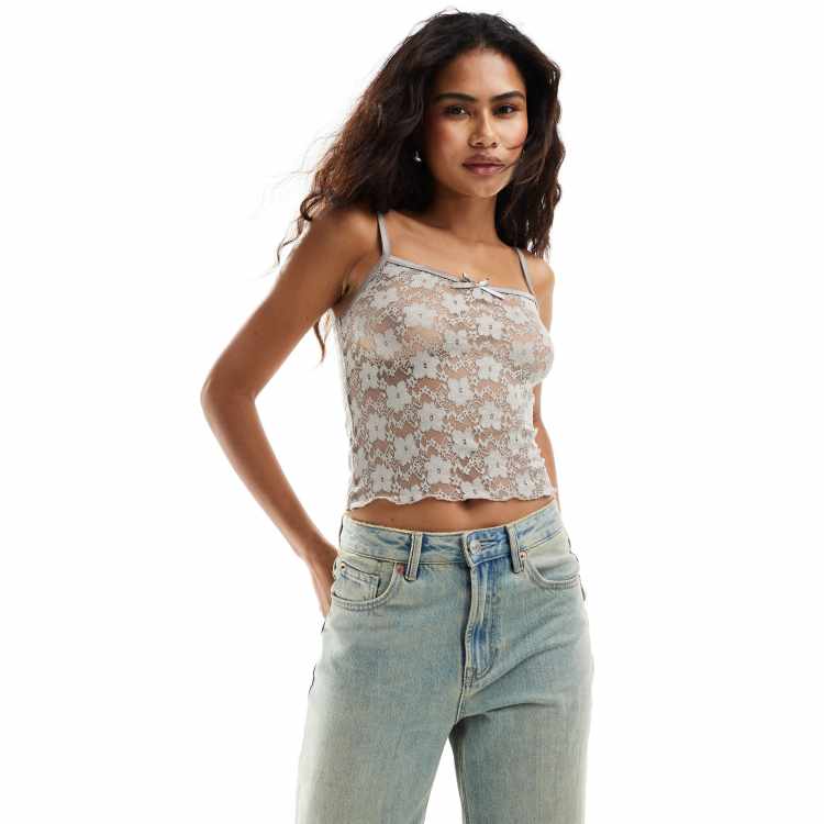 COLLUSION lace ribbon trim cami in brown ASOS