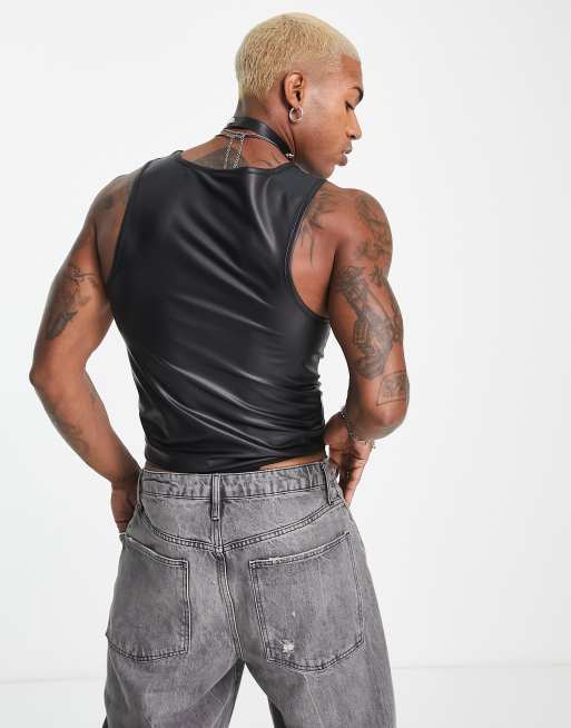 COLLUSION leather look cropped singlet in black | ASOS