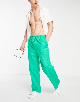 COLLUSION linen low rise beach pants in bright green | ASOS