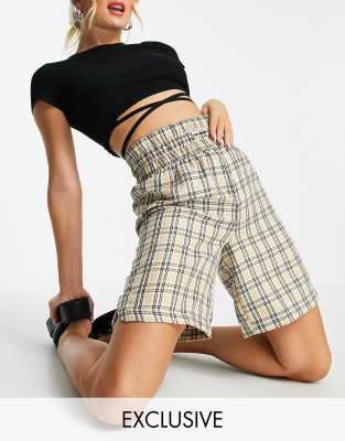 COLLUSION long line short in check with waist band detail | ASOS