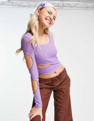 COLLUSION long sleeve cut out ribbed top in purple | ASOS