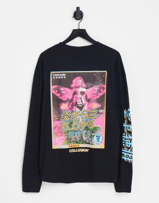 COLLUSION long sleeve t-shirt with print in black | ASOS