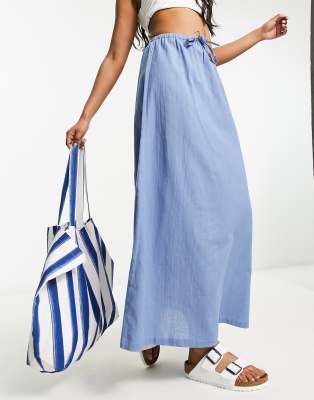 COLLUSION low rise linen beach skirt in blue | ASOS