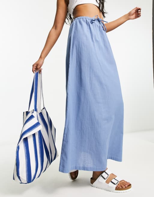 COLLUSION low rise linen beach skirt in blue | ASOS