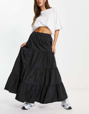 COLLUSION - Maxi rok met stroken in zwart taft | ASOS