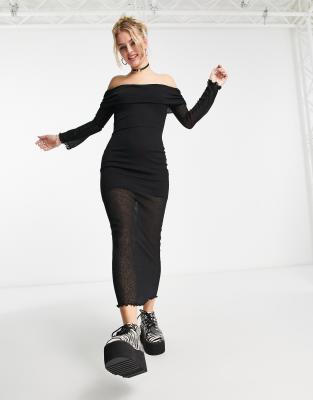 COLLUSION - Midi jurk van mesh met blote schouders in zwart | ASOS